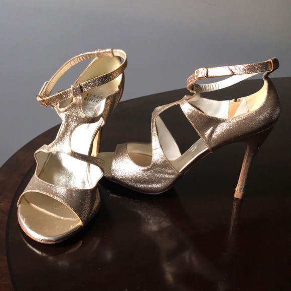 Stuart Weitzman | Shoes | Textured Gold Stuart Weitzman 95m Strappy ...